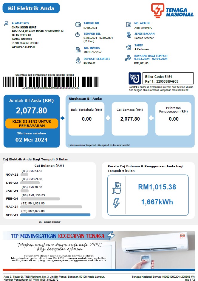 Welcome to myTNB Portal - Online Bill Layout