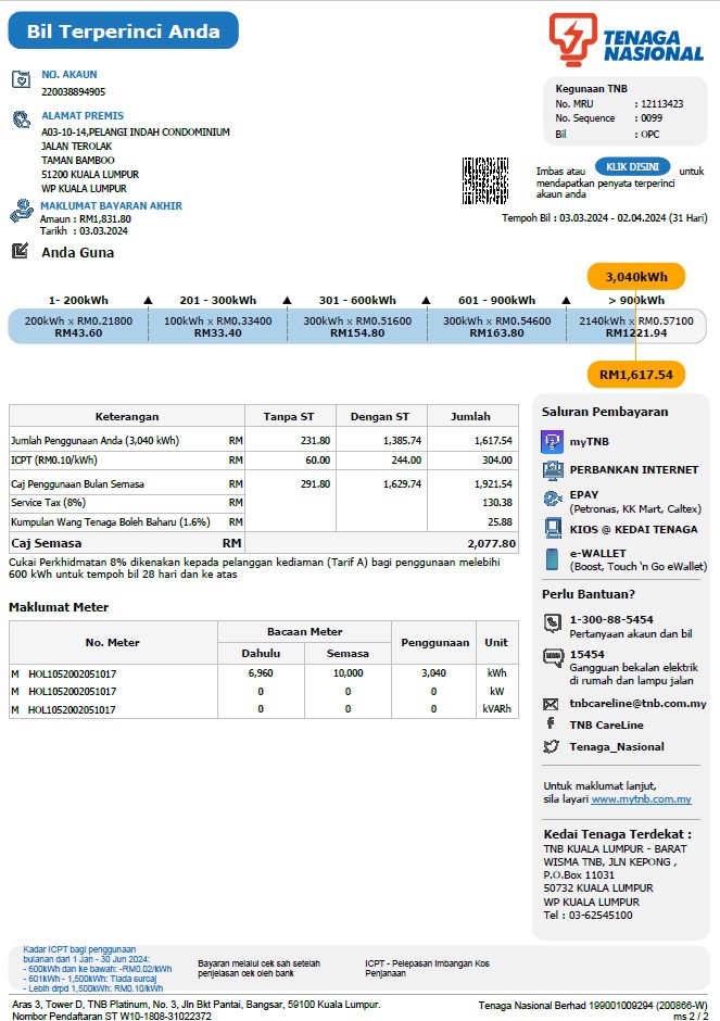 Welcome to myTNB Portal - Online Bill Layout
